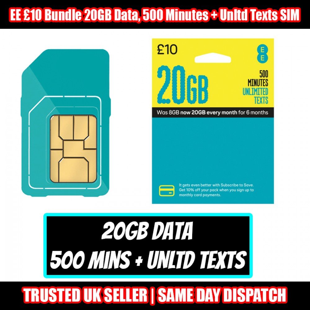 £10 EE Preloaded Bundle UK Network Pay As You Go SIM Card - NO CONTRACT