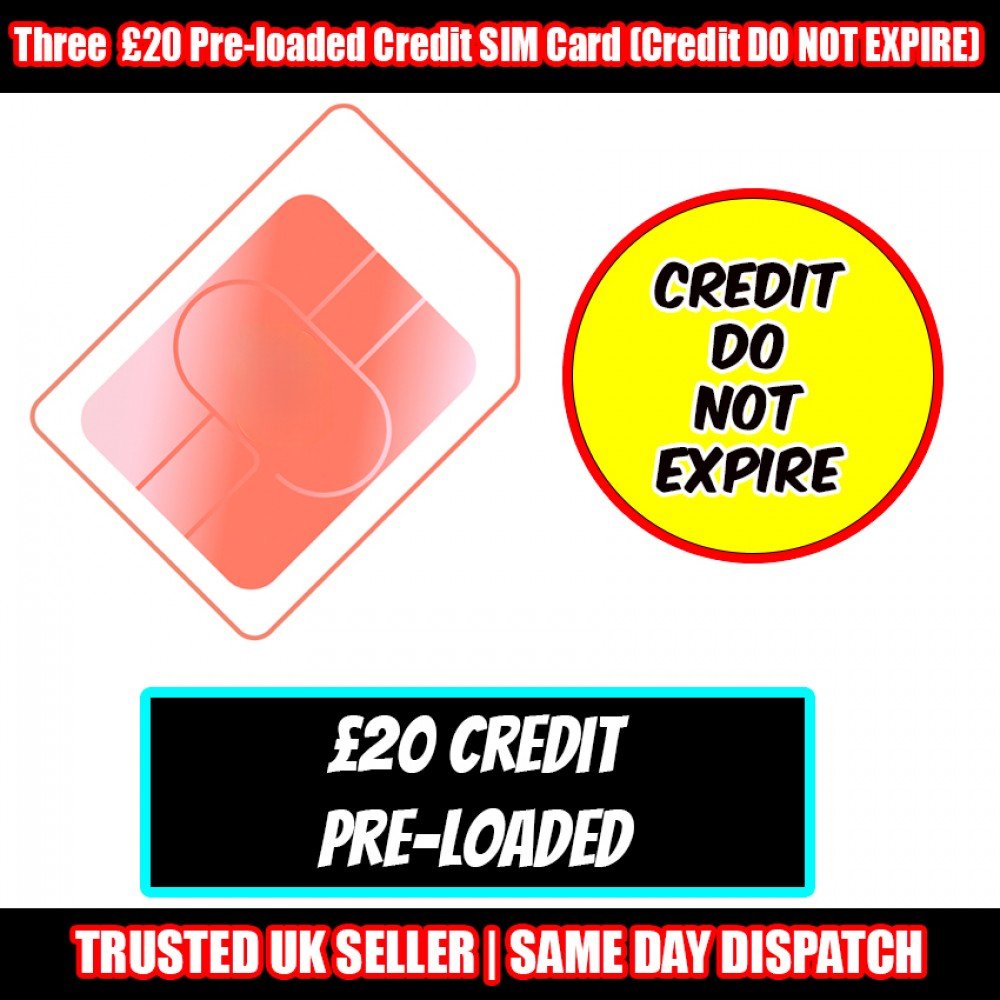 £20 Three Preloaded UK Network Pay As You Go Sim Card - Credit DO NOT ...