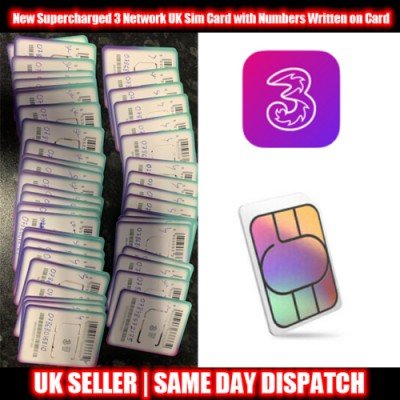 100 3 (Three) Pay As You Go UK Network Sim Cards - Active & Ready to USE