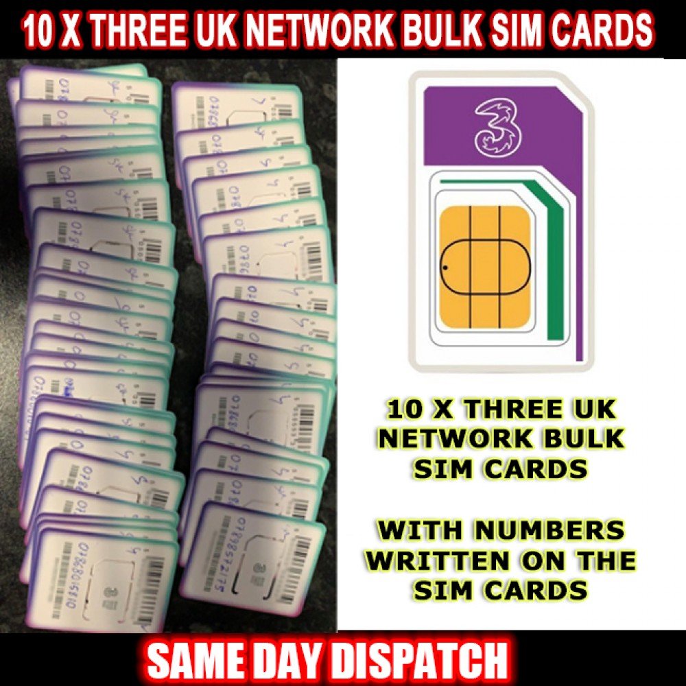 Buy 10 x 3 (Three) UK Network Pay As You Go Bulk Sim Cards