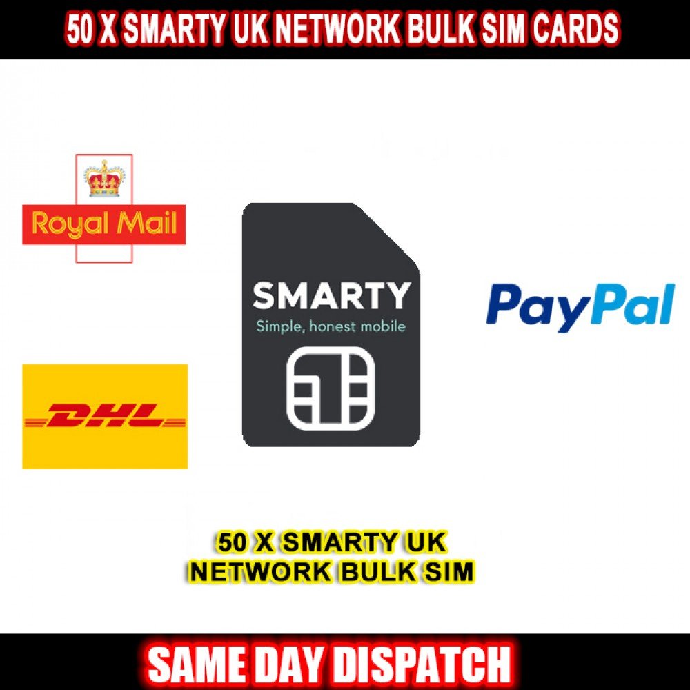 Buy 50 x Smarty UK Network Bulk Sim Cards