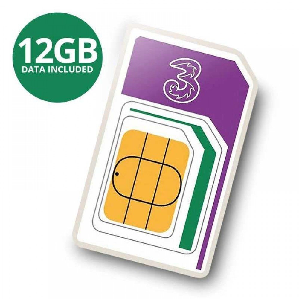 Three 12GB Data Sim - 3 UK Mobile Network - Fast Delivery