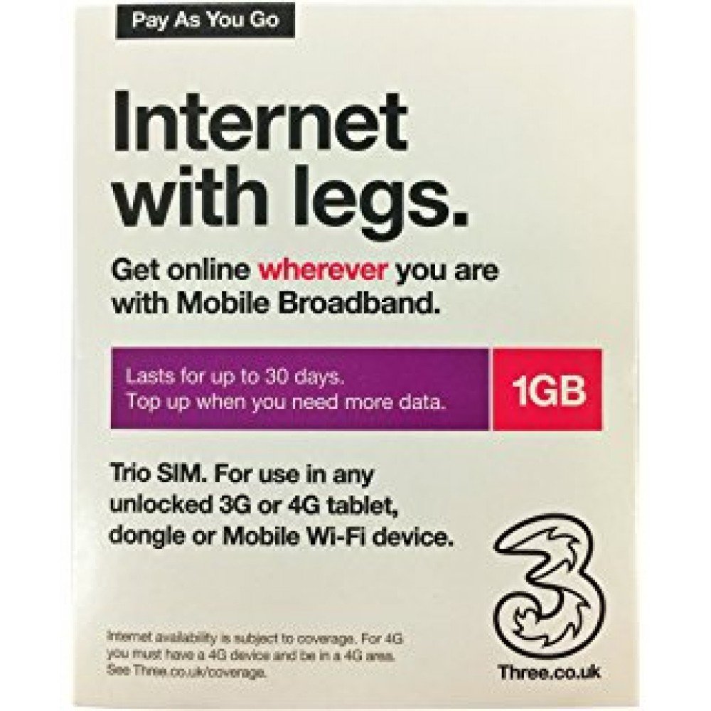 Three 1GB Data Sim - UK Mobile Network - Fast Delivery
