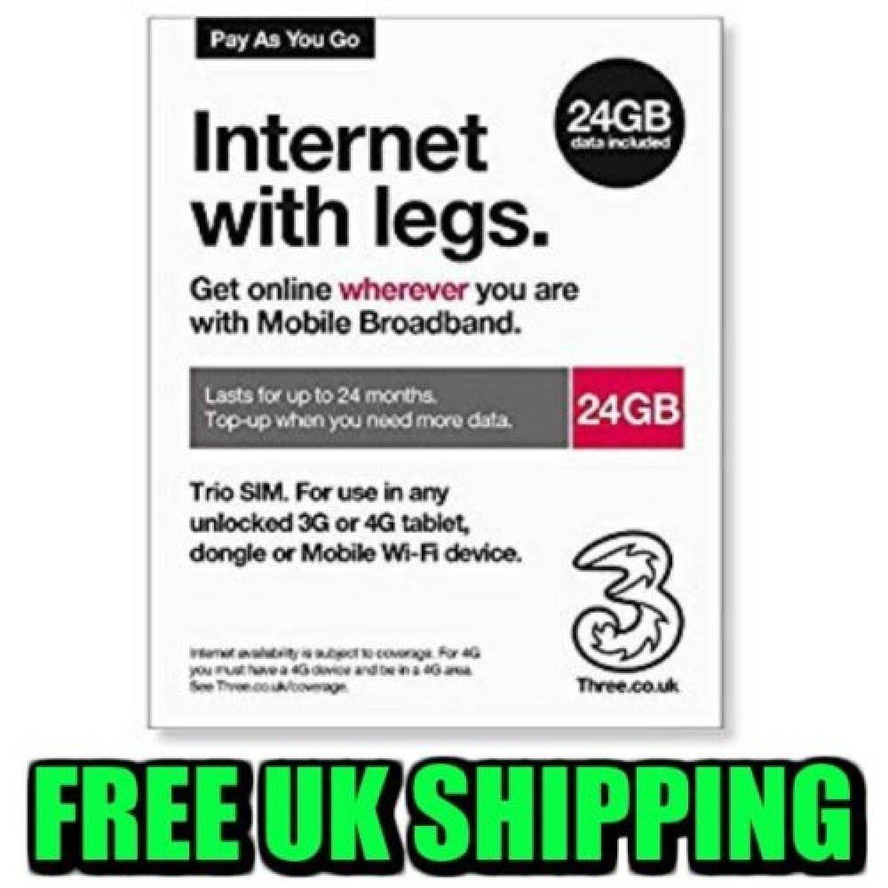 Three 24GB Data Sim Card - Fast Delivery
